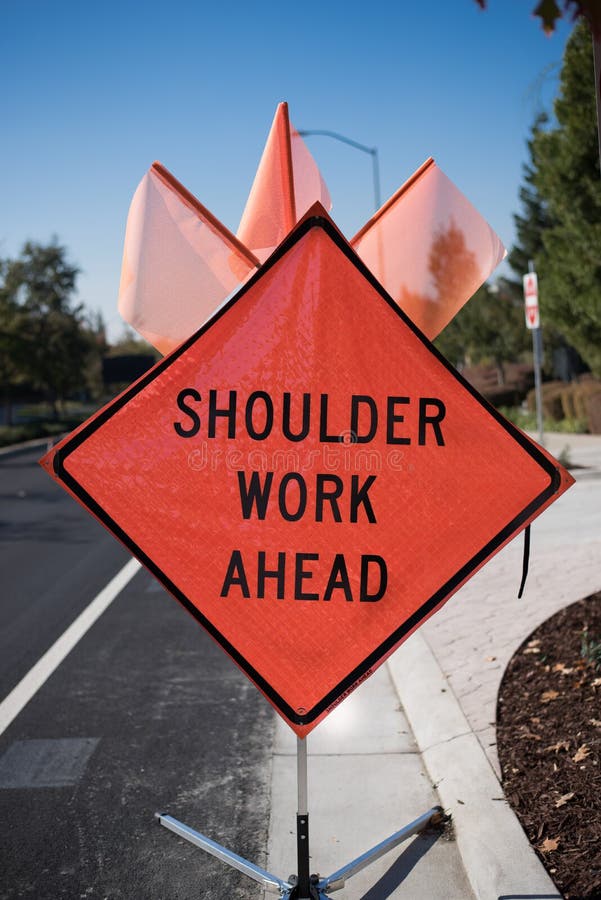 Shoulder Work Ahead Sign stock photo. Image of highway - 62662594