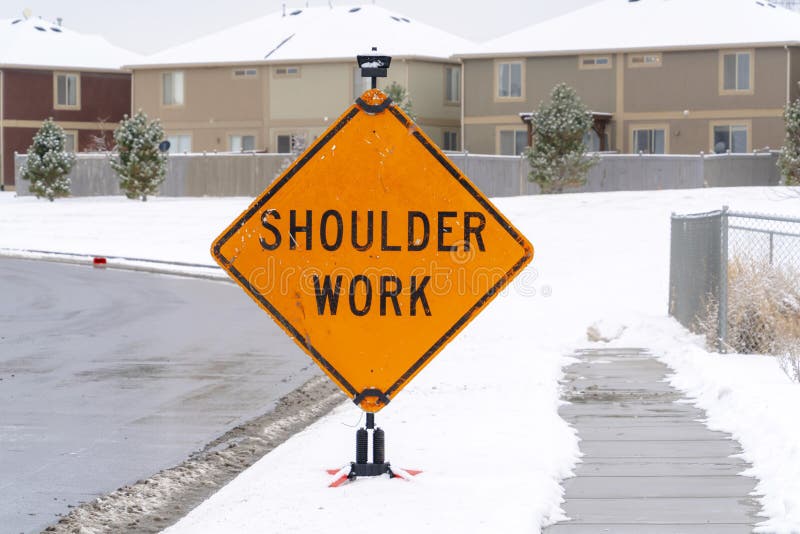 Shoulder Work Ahead Sign stock photo. Image of highway - 62662594