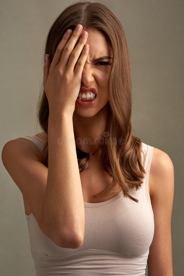 Shout, Cover Face and Portrait of Woman in Studio with Anger, Upset and ... Shout, Cover Face and Portrait of Woman in Studio with Anger, Upset and ...