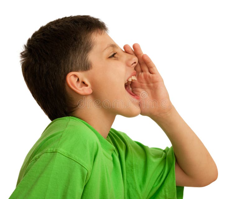 Shouting boy in green stock image. Image of portrait - 14510485