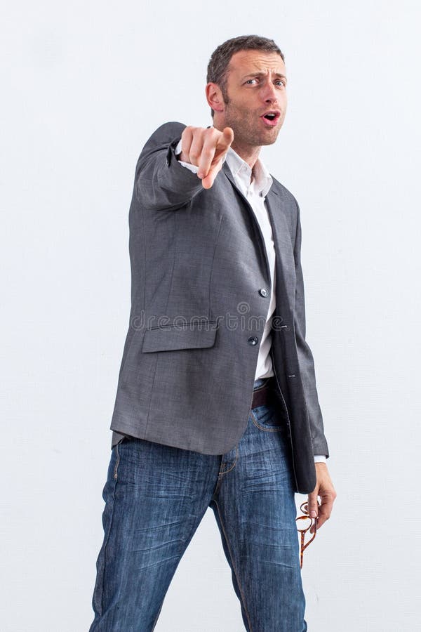 Shouting Businessman Accusing Someone with Index Pointed Stock Image ...