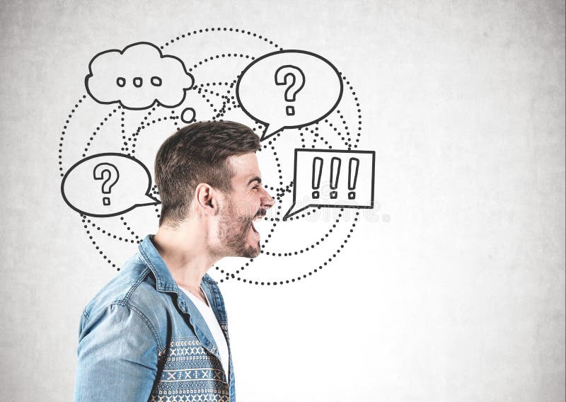 Shouting Man, Unsolved Questions Stock Photo - Image of beard ...