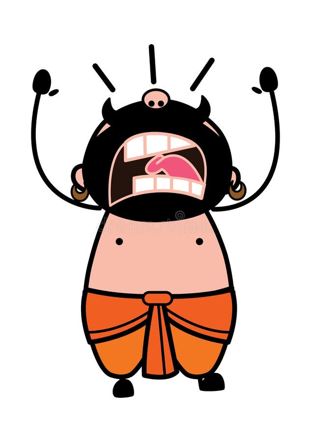 Angry Pandit Cartoon with One Hand Raised Stock Illustration ...