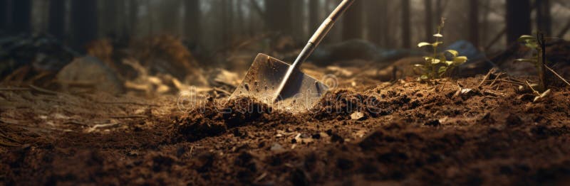 A Shovel Digging the Ground in Woodlands Concept of Nature on the ...