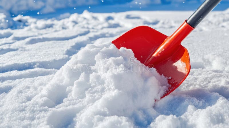 A Shovel is Digging into the Snow with a Red Handle, AI Stock Photo ...
