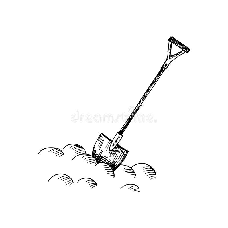 Shovel. Hand Drawn Sketch Isolated on White Stock Vector - Illustration ...