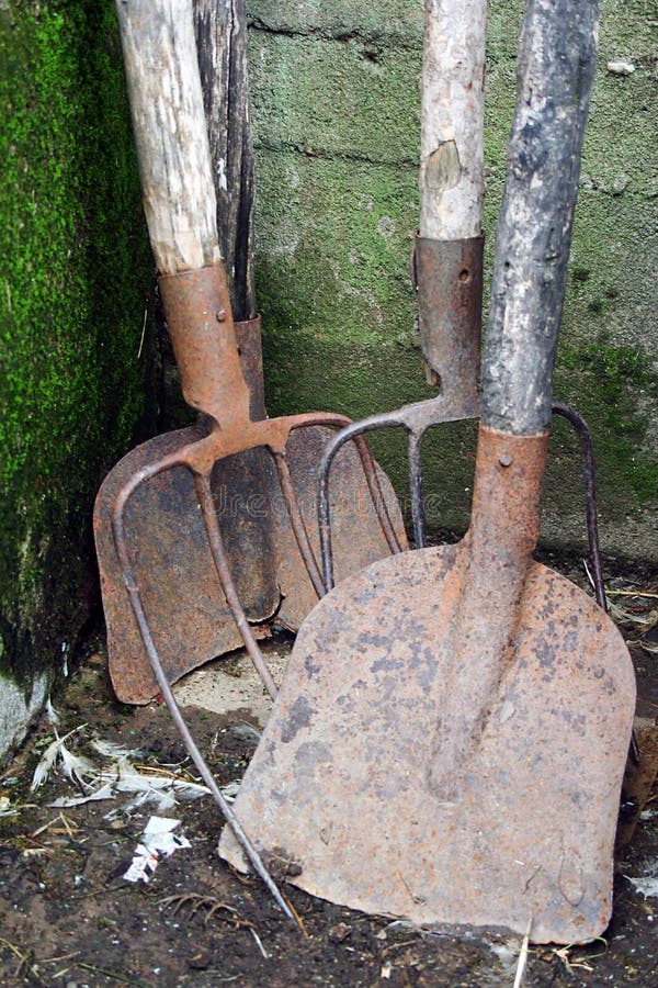 Shovel and hay fork stock photo. Image of rusty, hayfork - 44200616