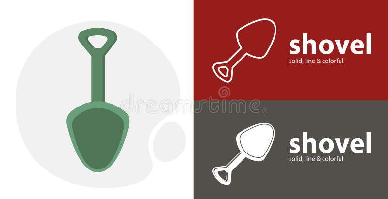 Shovel Tool Flat Icon with Mini Shovel Solid, Line Icons Stock Vector ...