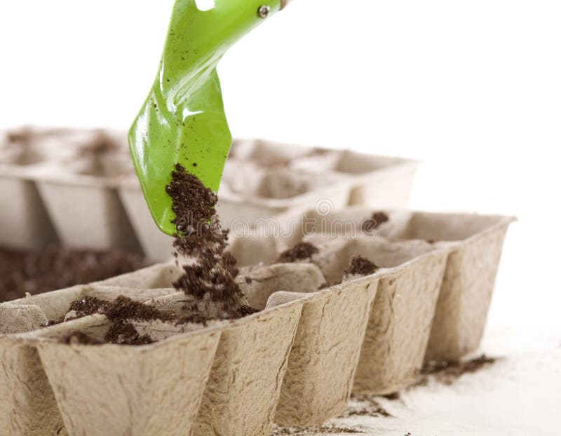 Shovel Placing Soil into Eco-friendly Compost Pots Stock Image - Image ...