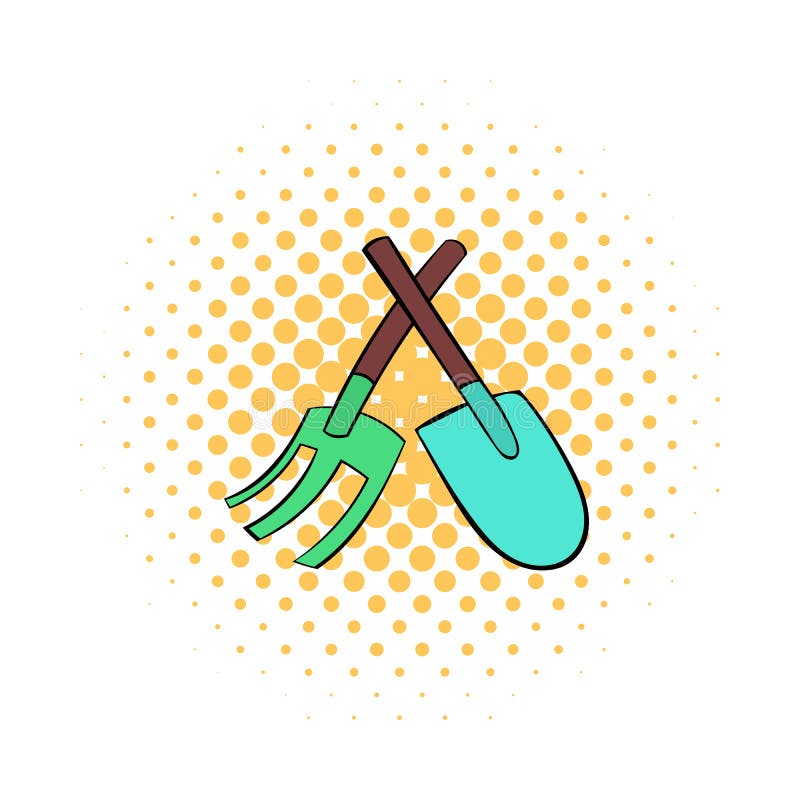 Shovel and Rake Garden Tools Icon, Outline Style Stock Illustration ...