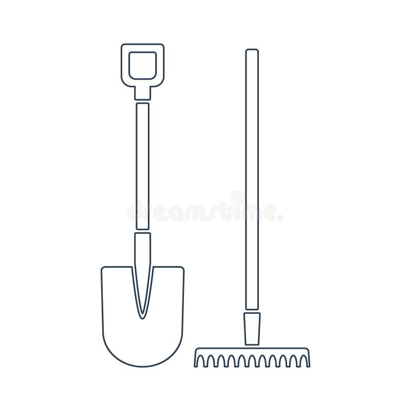 Shovel and Rake Line Icon.Vector Design Stock Vector - Illustration of ...