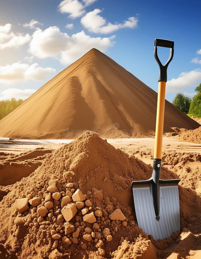 Shovel in Sand Pile at Construction Site. Project and Material for Work ...