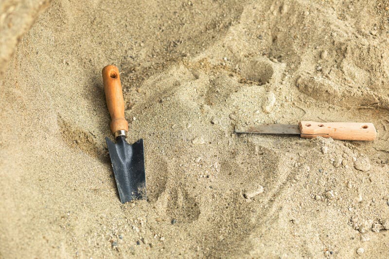 Shovel in the Sand.Skeleton and Archaeological Tools.Digging for ...