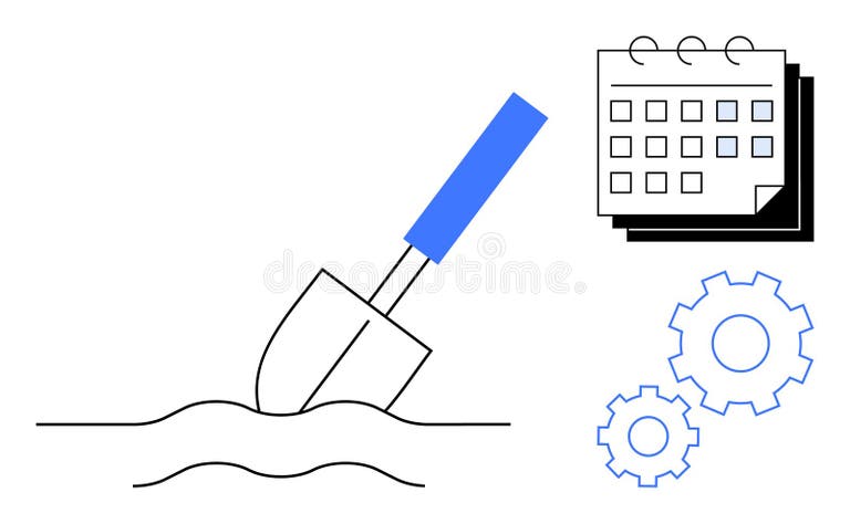Project Planning with Shovel, Calendar, and Gears for Workflow and Goal ...