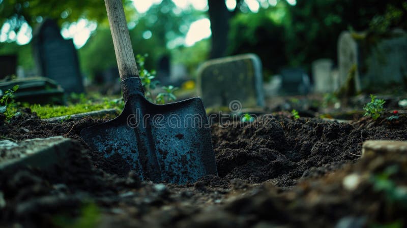 A Shovel is Stuck in the Ground of a Cemetery, Perfect for Use As a ...