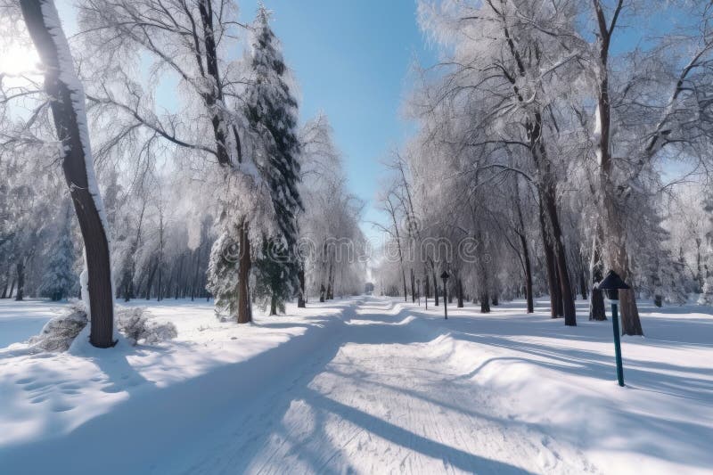 Shoveled Pathway through a Snow-covered Park Stock Illustration ...