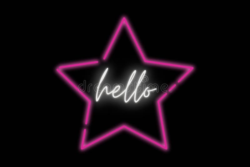 Hello Neon Light, Blue, Pink Leaves on Black Background. Vector Stock ...