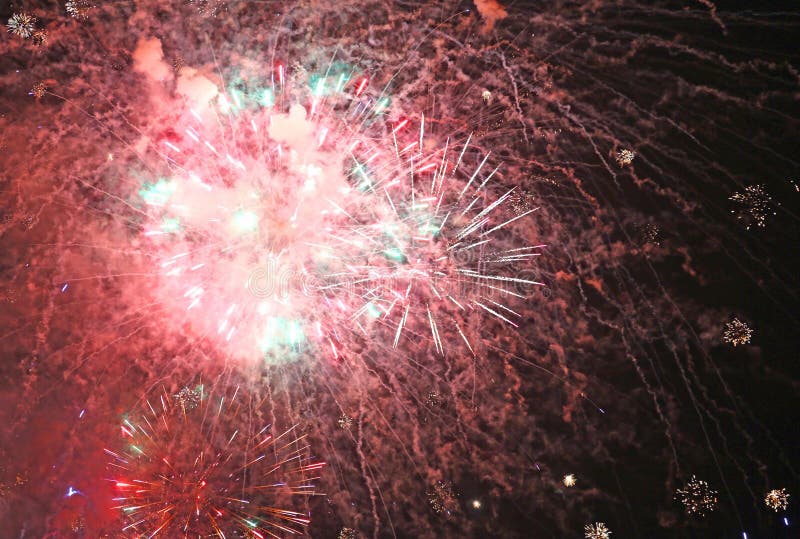 Show with Big Colorful Fireworks in the Dark Night Stock Photo - Image ...
