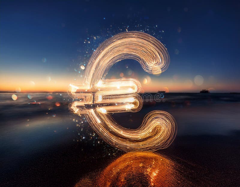 Show a Flowing Stream of Light Orbs Forming the Shape of a Euro Sign ...