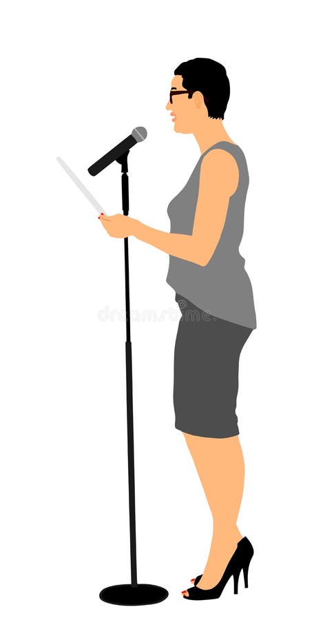Show Host Woman Speaking on the Microphone Vector Illustration. Head ...