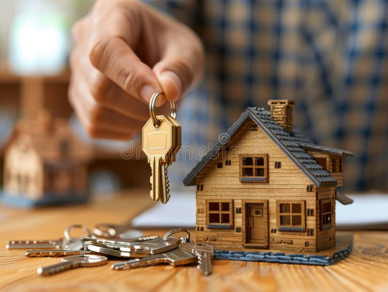 Show Keys and House-shaped Keychains To Customers Stock Illustration ...