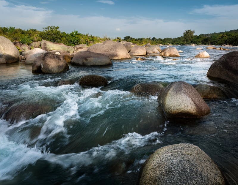 Show a River with Currents Splitting and Rejoining Around Boulders ...