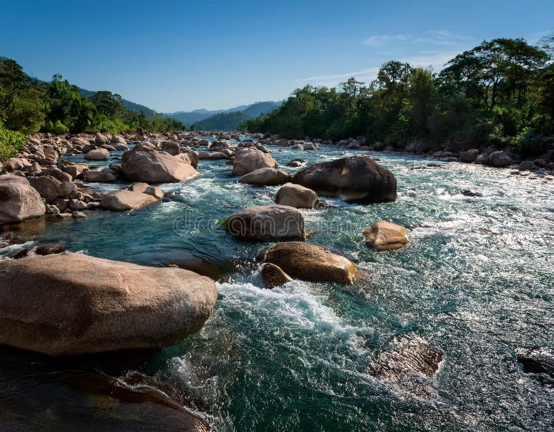Show a River with Currents Splitting and Rejoining Around Boulders ...