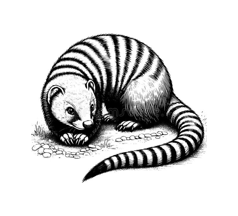 Mongoose Hand Drawn Vintage Vector Stock Illustration - Illustration of ...