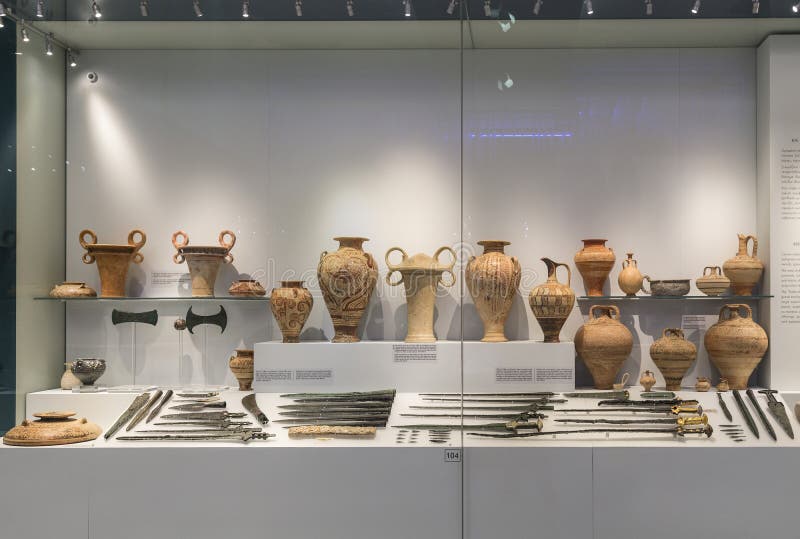 Showcase of Artifacts in the Archaeological Museum in Heraklion, Crete ...