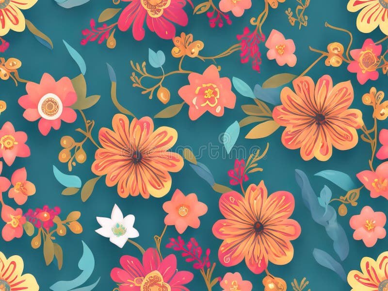 Showcase a Beautiful Floral Seamless Pattern with a Folk-Inspired ...
