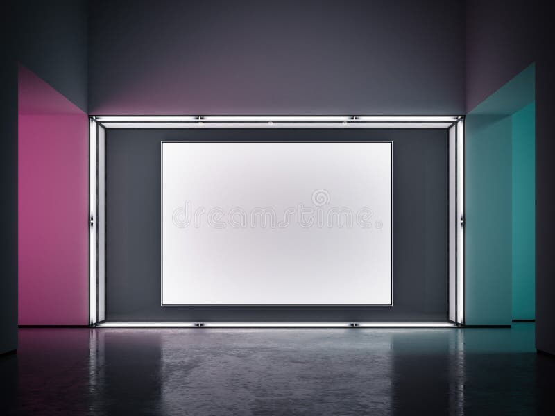 Showcase with Big Banner and Light Inside. 3d Rendering Stock ...