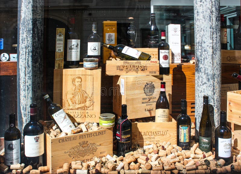 Showcase with Bottles of Italian Wine for Sale Editorial Image - Image ...