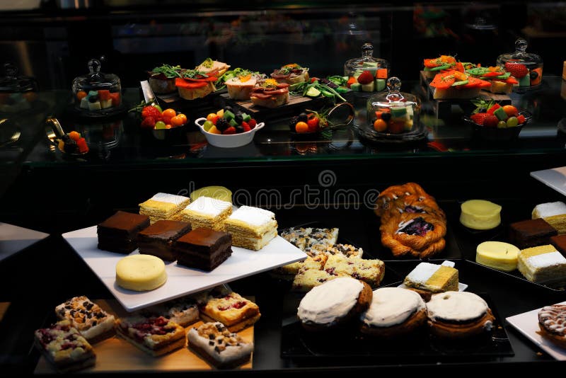 Showcase of Cafe Shop with Snacks and Cakes Stock Image - Image of ...