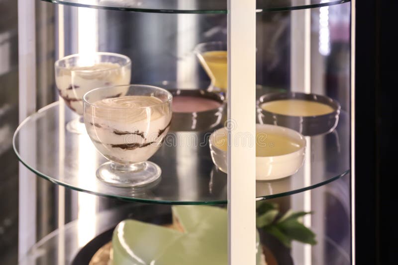 Showcase with Desserts in Cafe Stock Image - Image of dessert, jelly ...