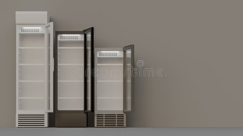 Showcase Display Cooler Front View Open Door 3D Render Illustration ...
