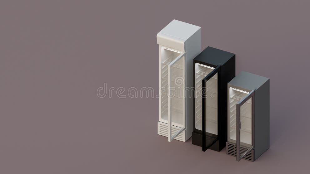 Showcase Display Cooler Open Door Isometric View 3D Render Illustration ...