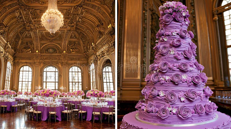 Showcase an Elegant Luxurious Wedding Cake in a Stunning Grand Ballroom ...