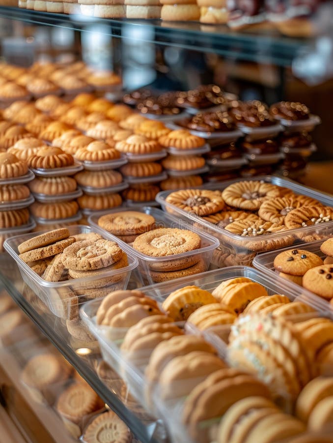 A Showcase Filled with Assorted Fresh Cookies and Biscuits. Stock Image ...