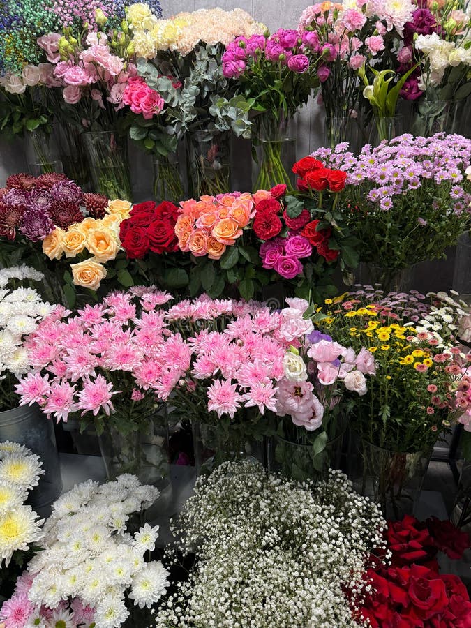 Showcase of Flowers in Vases in Flower Shop Stock Image - Image of ...