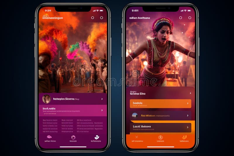 Showcase the Holi Theme in Mobile App Interfaces Stock Illustration - Illustration of phone ...