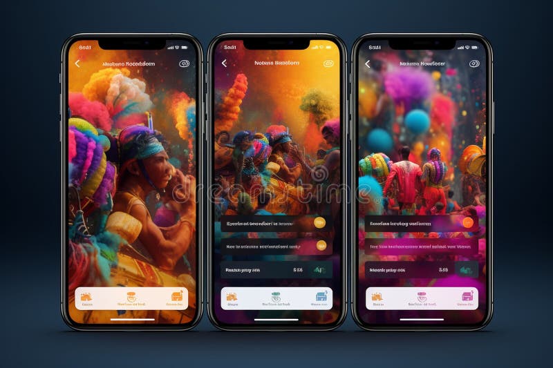 Showcase the Holi Theme in Mobile App Interfaces Stock Illustration ...