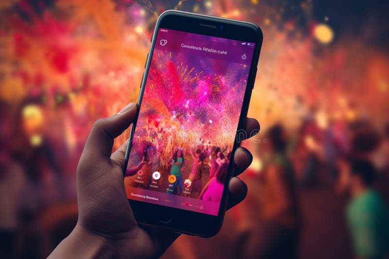 Showcase the Holi Theme in Mobile App Interfaces Stock Illustration ...