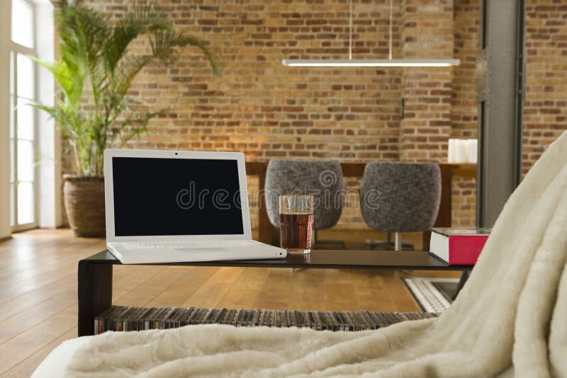 Showcase Interior with Laptop Stock Photo - Image of computer ...
