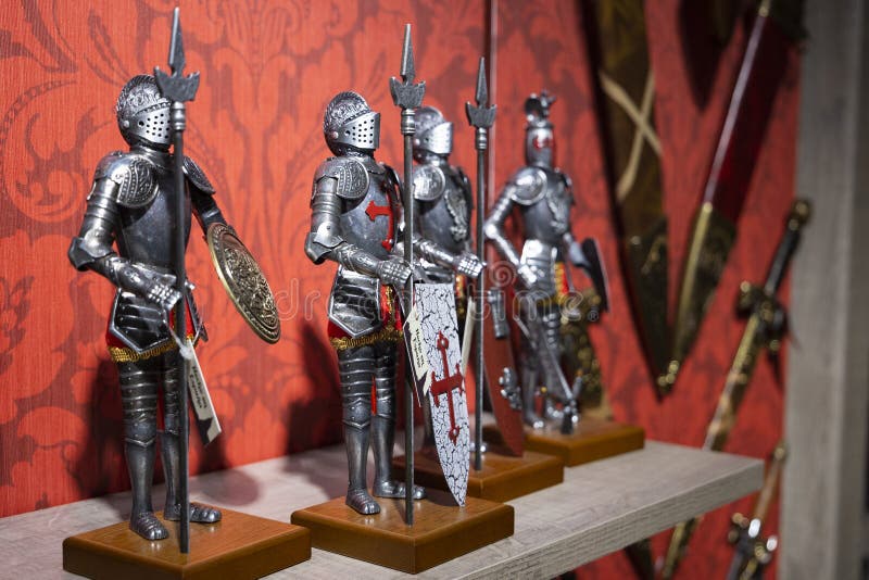 Showcase with Metal Figures of the Knights, Madrid, Spain 2018-08-18 ...
