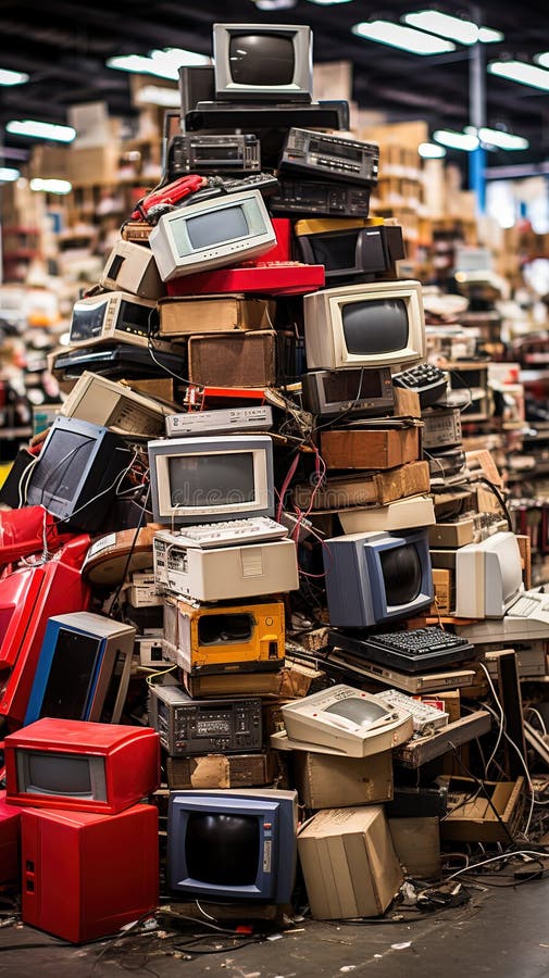 Showcase of Old Electronic Devices Stock Photo - Image of antique ...