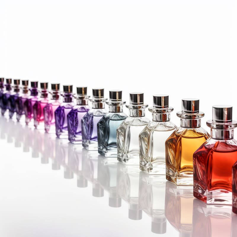 Showcase of a Perfume Store, Many Multi-colored Bottles of Perfume, in ...