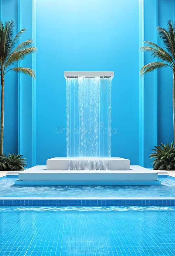 Showcase Podium with Waterfall in Swimming Pool Stock Illustration ...