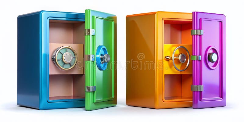 Cartoon Metal Safe Set Open and Closed Safes in 3D Rendering Perfect ...