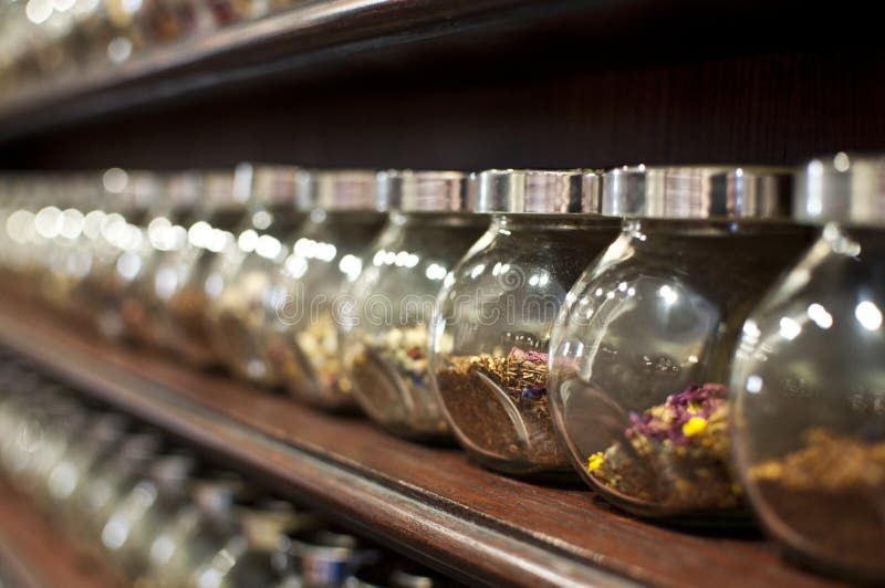 Showcase of tea stock image. Image of bank, green, glass - 30183337