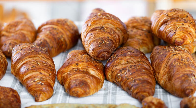 Showcase of Traditional Bakery Shop with Appetizing Croissants Stock ...
